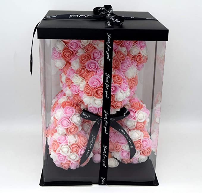 Peach Pink Rose Bear 40cm [USA Shipping] – Real Rose Bear